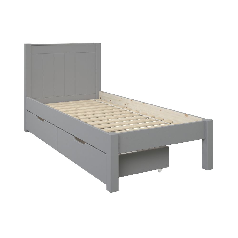 Stompa Classic Grey Low End Single Bed with a Pair of Drawers