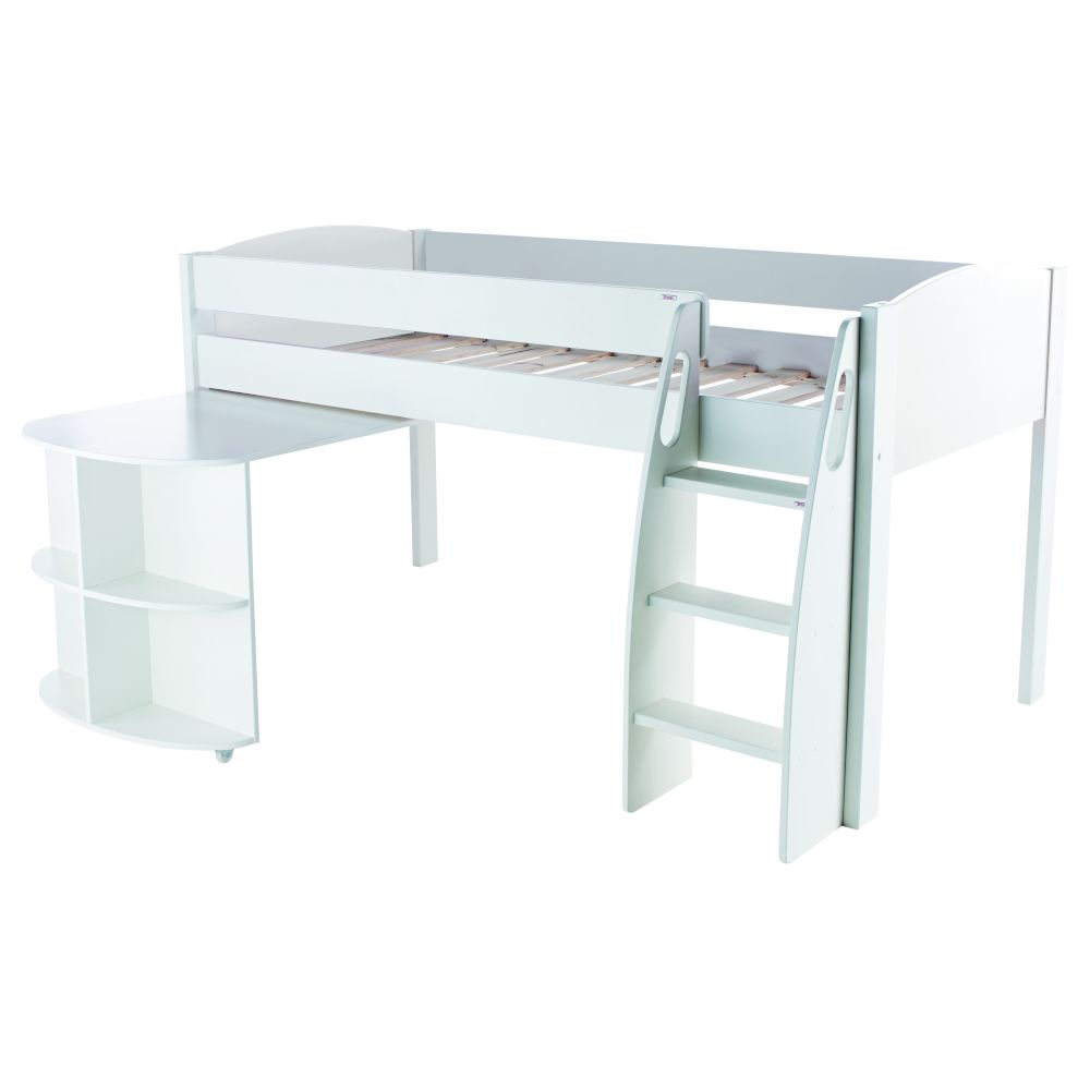 Stompa Uno S Mid Sleeper Warm White Finish Pull out Desk Extra Wide Steps Grab Handles