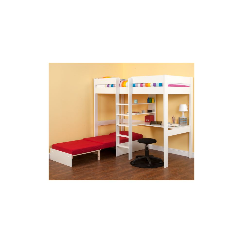 Stompa Uno 5 Clearance White High Sleeper with Desk Pullout Chairbed Red Cushion Set Includes a Free S Flex Airflow Mattress