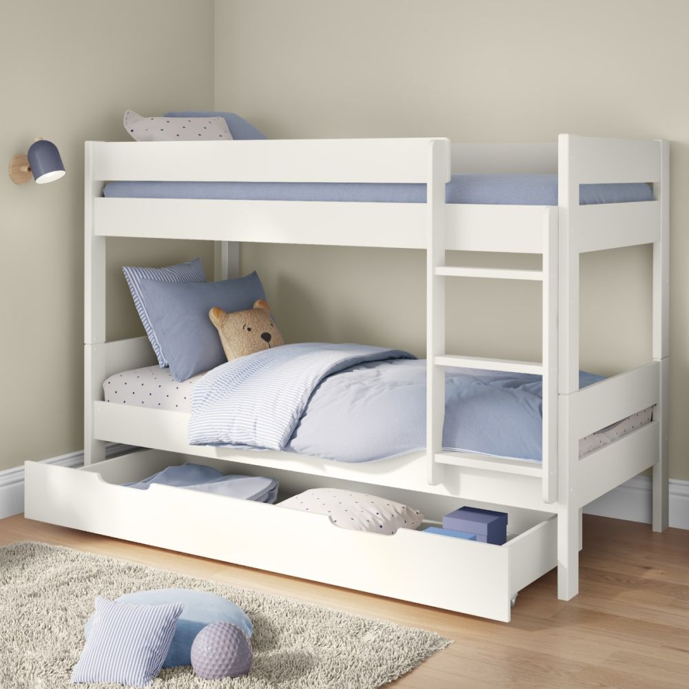 Stompa Compact Detachable White Detachable Bunk Bed With a Trundle Drawer