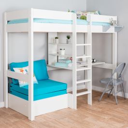 Stompa Uno White High Sleeper with Pullout Chair Bed in Aqua: Compact ...